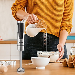 Liebe&Lecker Cordless Hand Blender, Immersion Blender Handheld USB Rechargeable 8 Variable Speeds with Whisk, Milk Frother Attachments, Portable Stick Blender for Milkshakes, Smoothies & Soups.