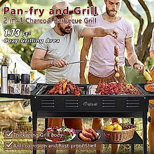 Baisal Portable Charcoal Grill for Outdoor BBQ, Foldable Camping Barbecue Hibachi Kabob Grills, 1.6 Ft² Barbecue Area Binchotan Grill with Shelf Carbon Tank and Carry Bag for Backyard Party Travel Picnic Home