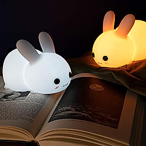 Navaris Bunny Night Light for Kids - Rechargeable Dimmable LED Lamp for Baby Nursery, Girls or Boys Bedroom - BPA-Free Silicone - Snow White Rabbit