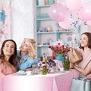 3 Pack Ombre Pink Plastic Tablecloth for Parties, Gradient Pastel Pink Glitter Disposable Tablecloths for Rectangle Tables, Light Pink Sprinkle Table Cover for Wedding Birthday Anniversary, 54x108Inch