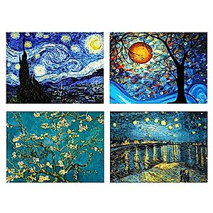 4 Packs 5D DIY Diamond Painting Set Full Drill Diamond Painting Starry Night Wall Stickers for Living Room(40X30CM/16X12inch)