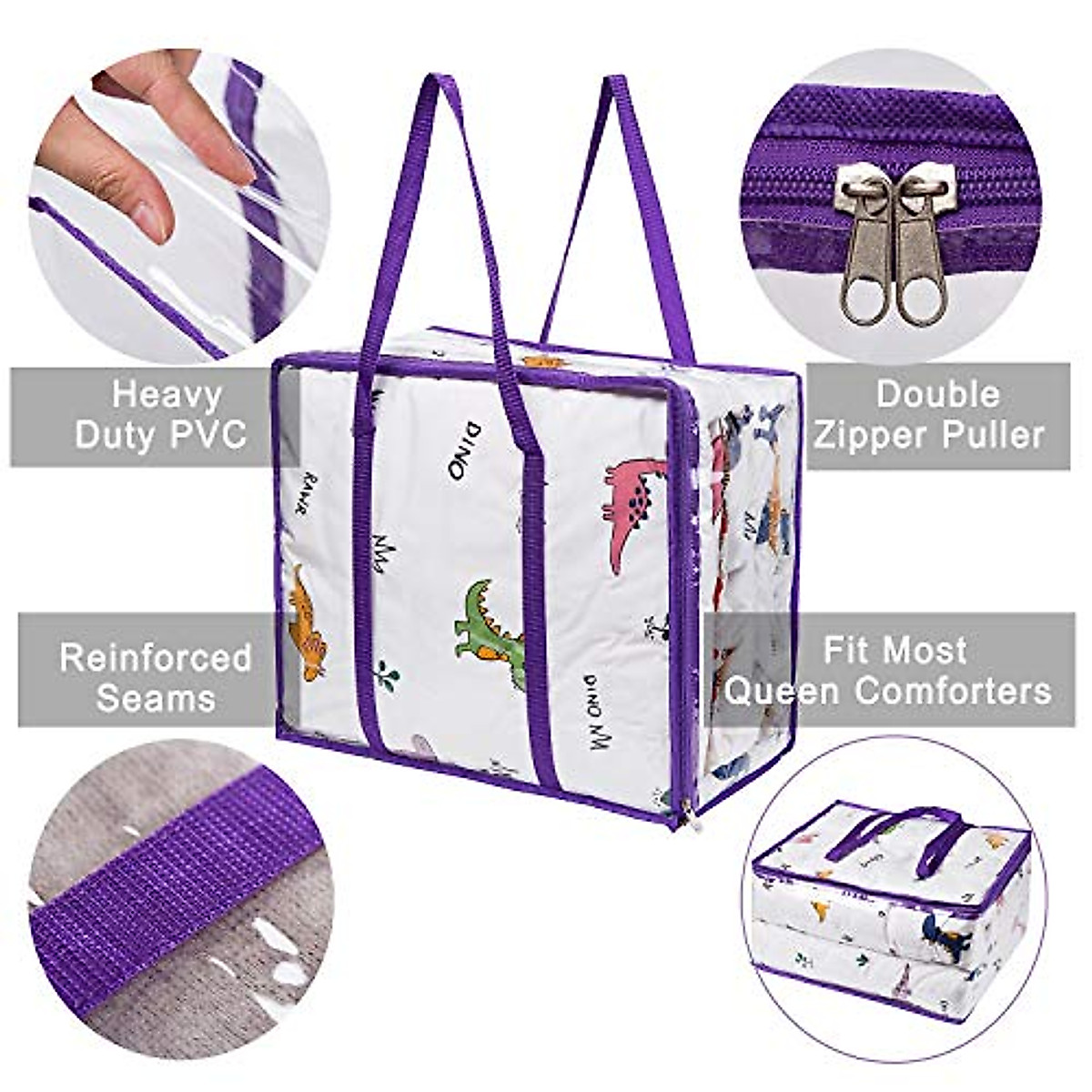 3 Packs Clear Storage Bag, 20 X 16 X 10 inch, Heavy Duty Vinyl Clothing Storage Organizers with Double Reinforced Handle for Comforter Duvet Blanket Bedding Clothes Toys, PVC Clothes Storage Bag