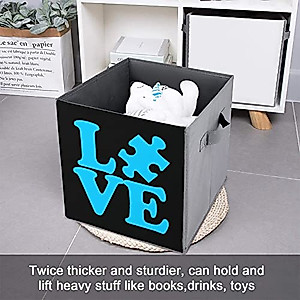 Love Autism Awareness Collapsible Storage Bins Basics Folding Fabric Storage Cubes Organizer Boxes with Handles