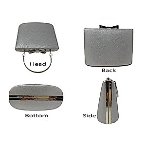 Cirilla Women PU Evening Bag Clutch Purse Crossbody Bag with Bow-style lock for Wedding Cocktail Party Banquet (SILVER)