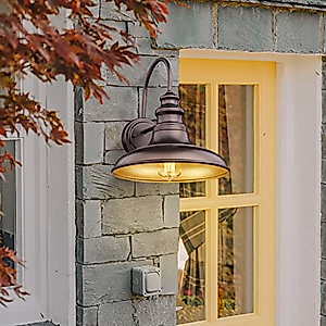 Diyel Outdoor Barn Light Fixture Farmhouse Wall Mount Light Gooseneck Wall Sconce Exterior Wall Lighting Fixture Industrial Bronze Finish Lantern for Porch with Gold Interior, 2Pack, RZ004-2PACK ORB