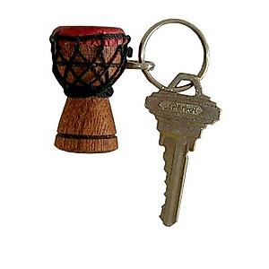 Djembe Drum Key Chain - Solid Carved Wood, Goat Skin, and Rope!
