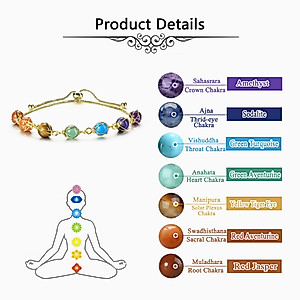 Jovivi 7 Chakra Stones Bracelets for Women Adjustable 14K Gold Wire Wrapped 8mm Natural Round Gemstone Beads Reiki Healing Crystal Stretch Ankle Bracelet Yoga Energy Balancing