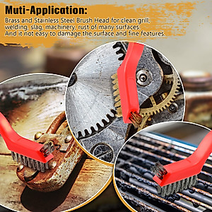 Patelai Wire Brush Set Stainless Steel/Brass/Nylon Bristles with Curved Handle Grip, Extra Bristles for Narrow Areas, Heavy Duty Mini Crimped Scratch Brush for Cleaning Grill (Classic,10 Pcs)