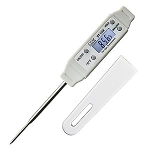 CEM Instant Read Digital Meat Thermometer for Food, Bread Baking, Water and Liquid. Waterproof and Long Probe with Meat Temp Guide for Cooking, Display with Backlit (White), DT-133A