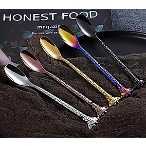 Mengbaobao 5 PCs Giraffe Handle Tea Coffee Spoons Desserts Cakes Ice Cream Server Stainless Steel Flatware Dinnerware