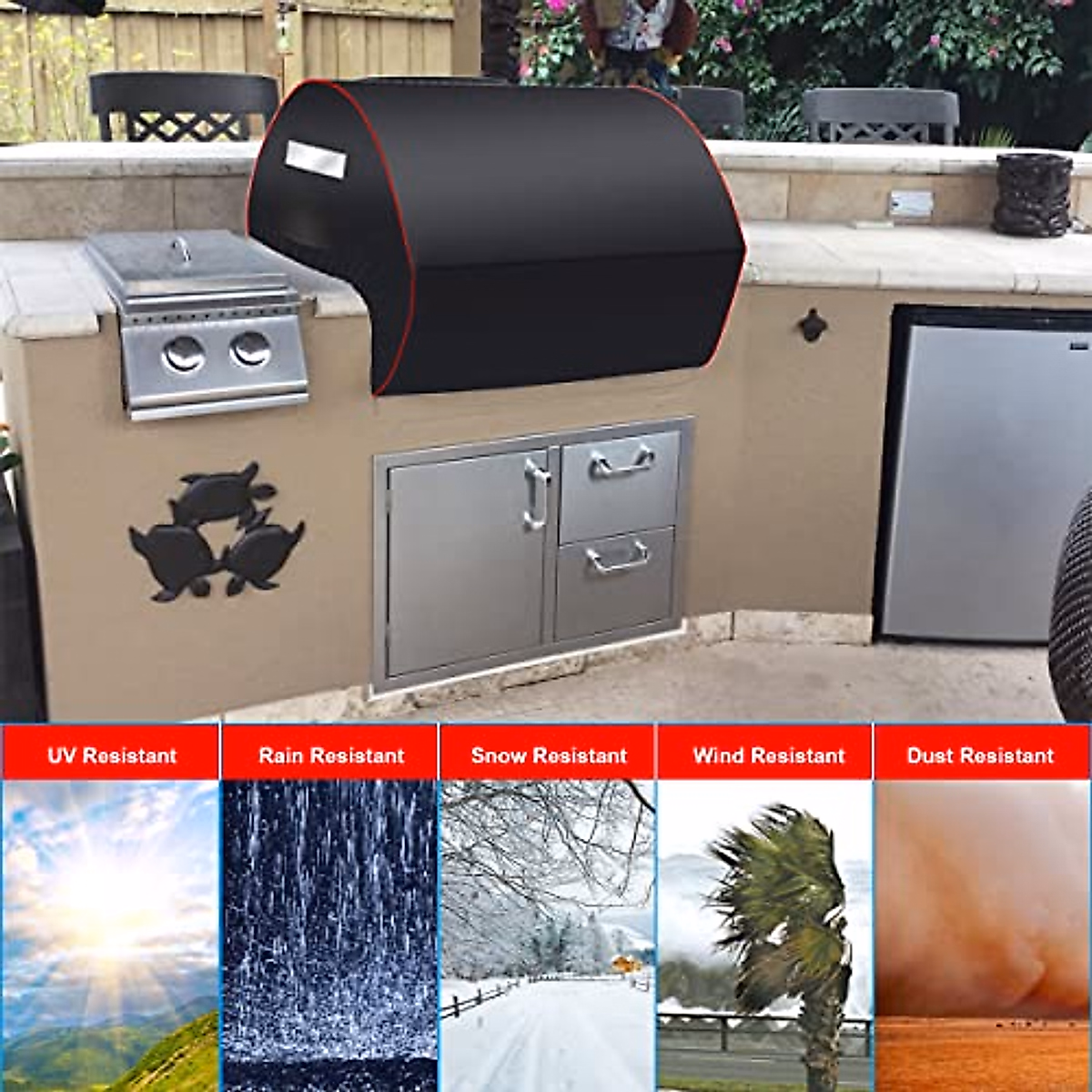 32 inch Built-in Grill Cover for Bull in 45005 30-inch Grill Head Cover for Bull Lonestar 4 Burner Bull Built in Outdoor Bill Outlaw, 87048 Smoker Waterproof Windproof BBQ Grill Top Cover with Handle