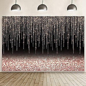 Pnylzzyxh Black and Rose Gold Backdrop Glitter Photography Background for Girl Women Birthday Wedding Baby Shower Bridal Shower Vinyl Abstract Backdrop Party Decoration Banner Photo Props 10x8ft