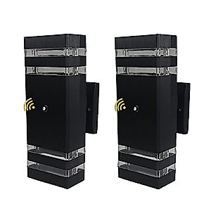 2 Pack Outdoor Wall Lamp Aluminum Up/Down Outside Wall Light E26 Exterior Wall Sconce IP65 Waterproof Black Garden Lights with Light Sensitive Senso for Patio Terrace Garden Pathway Porch Post