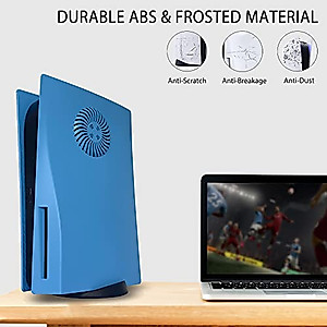 PS5 Faceplate with Cooling Vents and Dust Filter for Disc Edition DOBEWINGDELOU PS5 Face Plate Console Cover Replacement Side Plate Shell Dustproof Accessories ABS Case Blue
