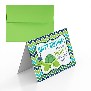 TURTLE-Y Awesome Day Turtle Themed Birthday Pun Themed Single (1) All Occasion Blank Birthday Card To Send To Friends & Family, 4"x 6" (when folded) Fill In Greeting Note Card by AmandaCreation