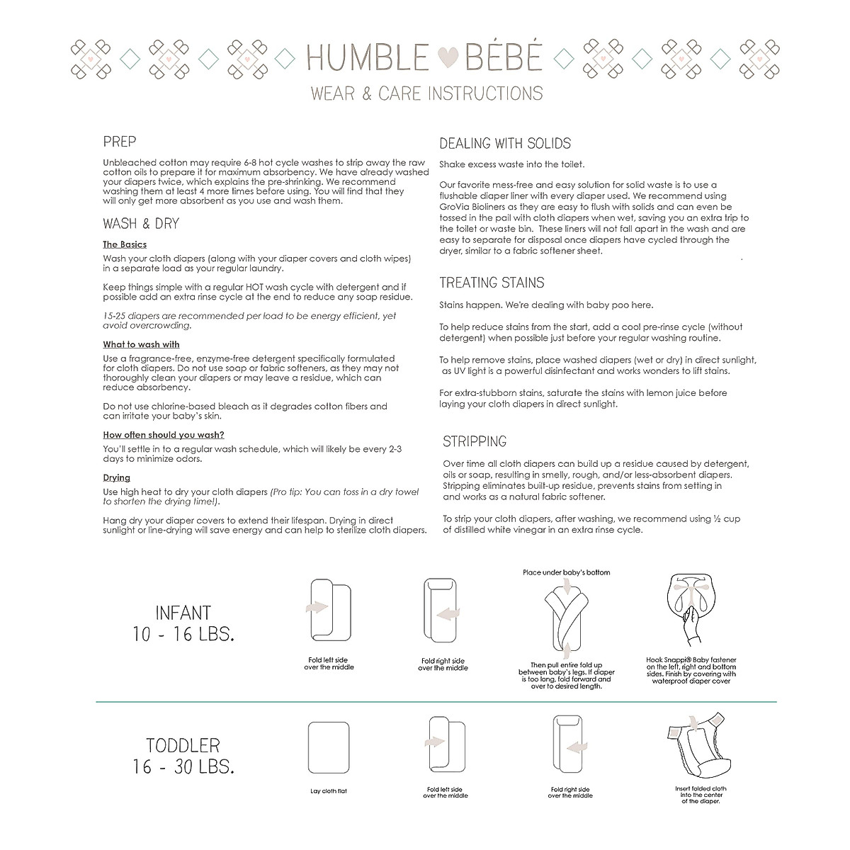 Humble Bebe Prefold Cloth Diapers - 12 Pack - Unbleached Premium Cotton, 4x8x4, Pre-Washed, Fits Newborn Babies to Toddlers (10-30 lbs), Multi-Use