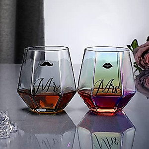 RorAem Wine Glasses Gifts for Mr and Mrs - Wedding Gifts for Bride and Groom - Gifts for Bridal Shower Newlywed Engagement and Anniversary - Couples Gifts for Husband & Wife