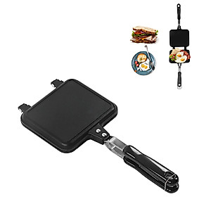 Double Sided Frying Pan, Sandwich Grill Maker with Non Stick Cast Iron Grilling Plate Breakfast Frying Pan Foldable Grill Frying Pan For Breakfast Toast Panini Waffle