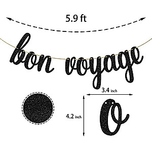 Bon Voyage Banner, Retirement/Graduation/Moving/Goodbye Party Decorations Supplies, Travel Theme Party Sign, Black Glitter