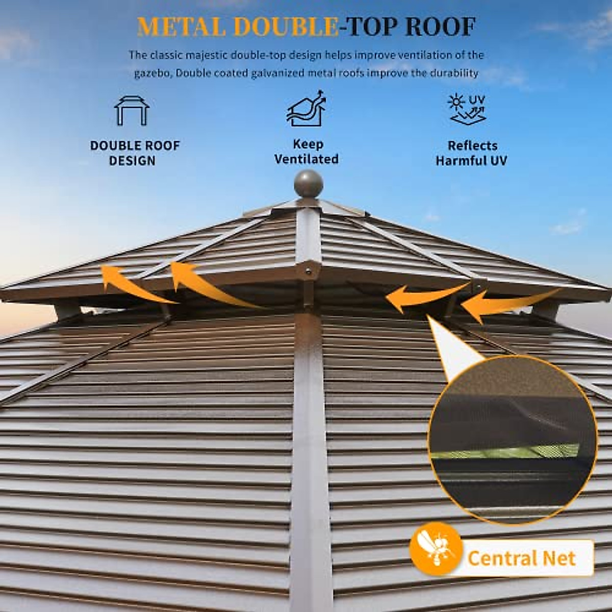 YOLENY 12'x12' Hardtop Gazebo with Galvanized Steel Double Roof, Pergolas Aluminum Frame, Netting and Curtains Included, Metal Outdoor Gazebos for Garden, Patios, Lawns, Parties