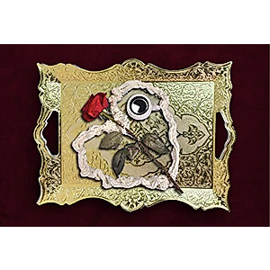 ChanceGift Turkish Tea Coffee Beverage Dinning Gold Serving Tray and Platters with Handled Ottoman Motif Decorative Middle Table Rectangular (16.1x11.6x1Inc) 40x29.5x2cm