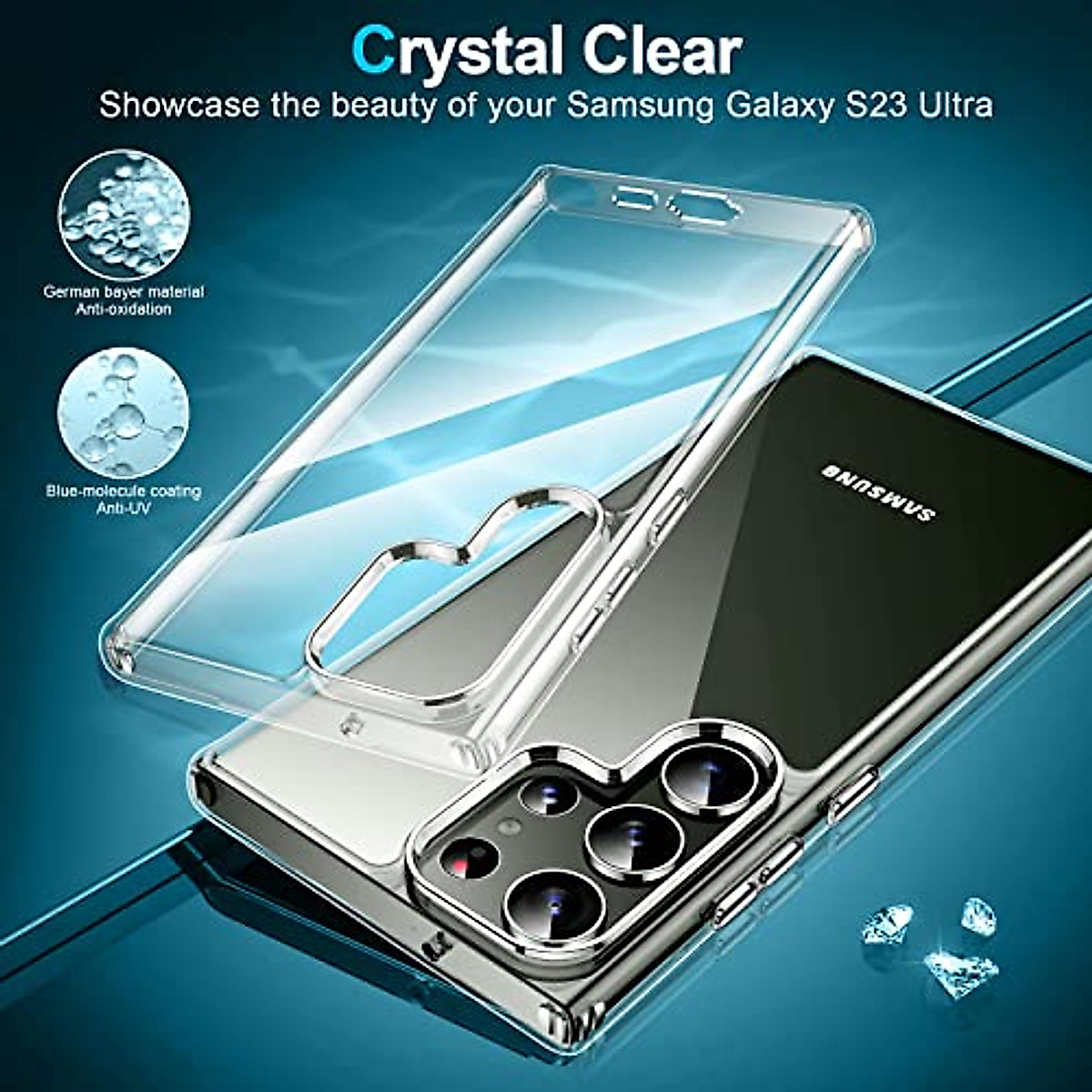 SPIDERCASE for Samsung Galaxy S23 Ultra Case, with 2 Pcs Camera Lens Protector & 2 Pcs Soft Screen Protector, [Anti-Yellowing] [Military Grade Shockproof] Slim Thin Galaxy S23 Ultra Case-Clear