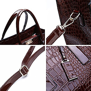 GJGJTER Top-handle Handbags Purse Women Crocodile Pattern Satchel Pu Leather Shoulder Bag Tote-Black