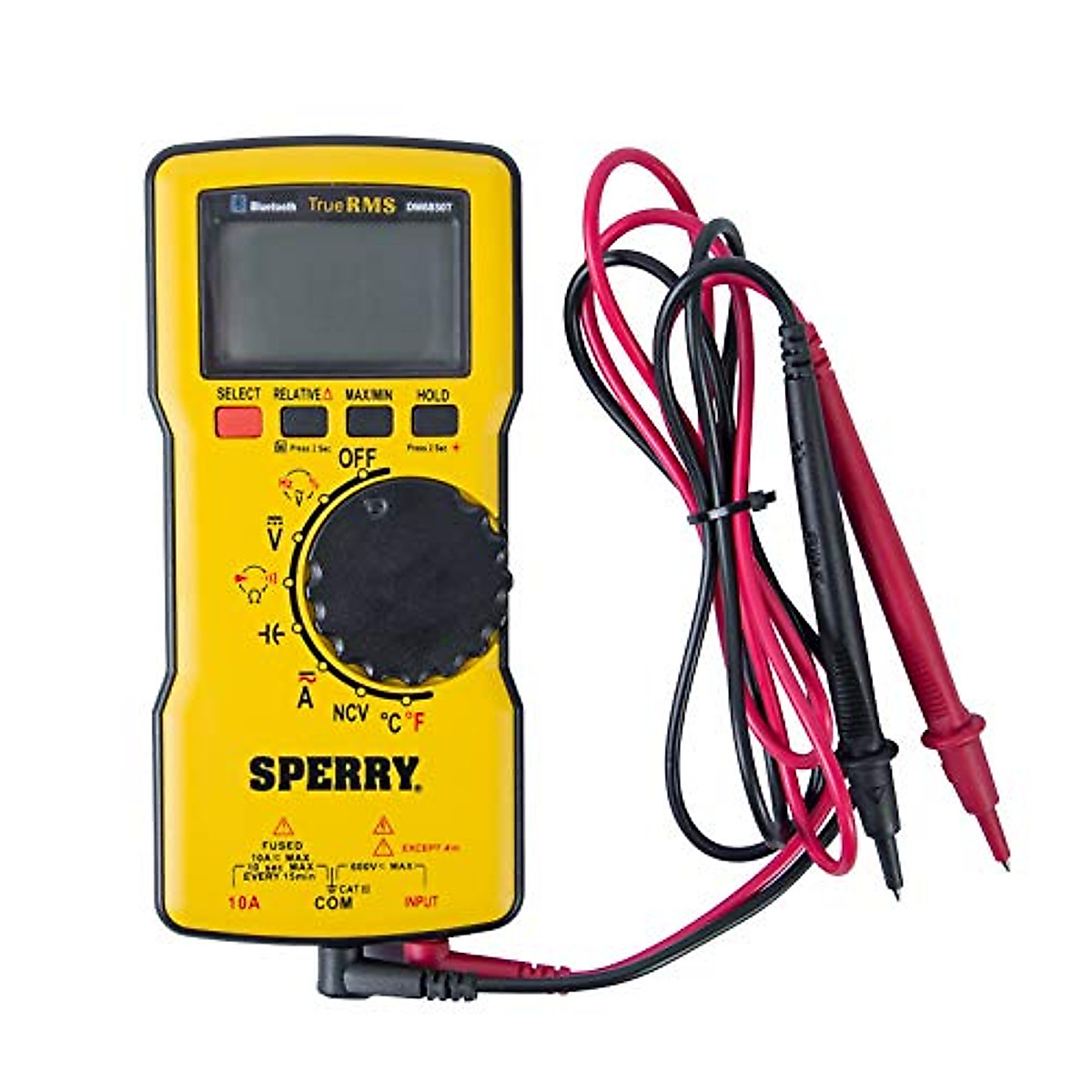 Sperry Instruments DM6850T Digital Multimeter, Thin, TRMS, Bluetooth, Autoranging, 600 V AC/DC, 10A Current, Con﻿Tinuity, Resistance, Capacitance, Frequency, Temperature