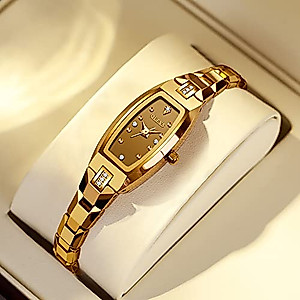 OLEVS Womens Gold Watch Square Small Face Watches for Women Golden Tungsten Steel Elegant Slim Lady Watches Bracelet Waterproof Luxury Diamond Thin Ladies Wrist Watches Relojes De Mujer