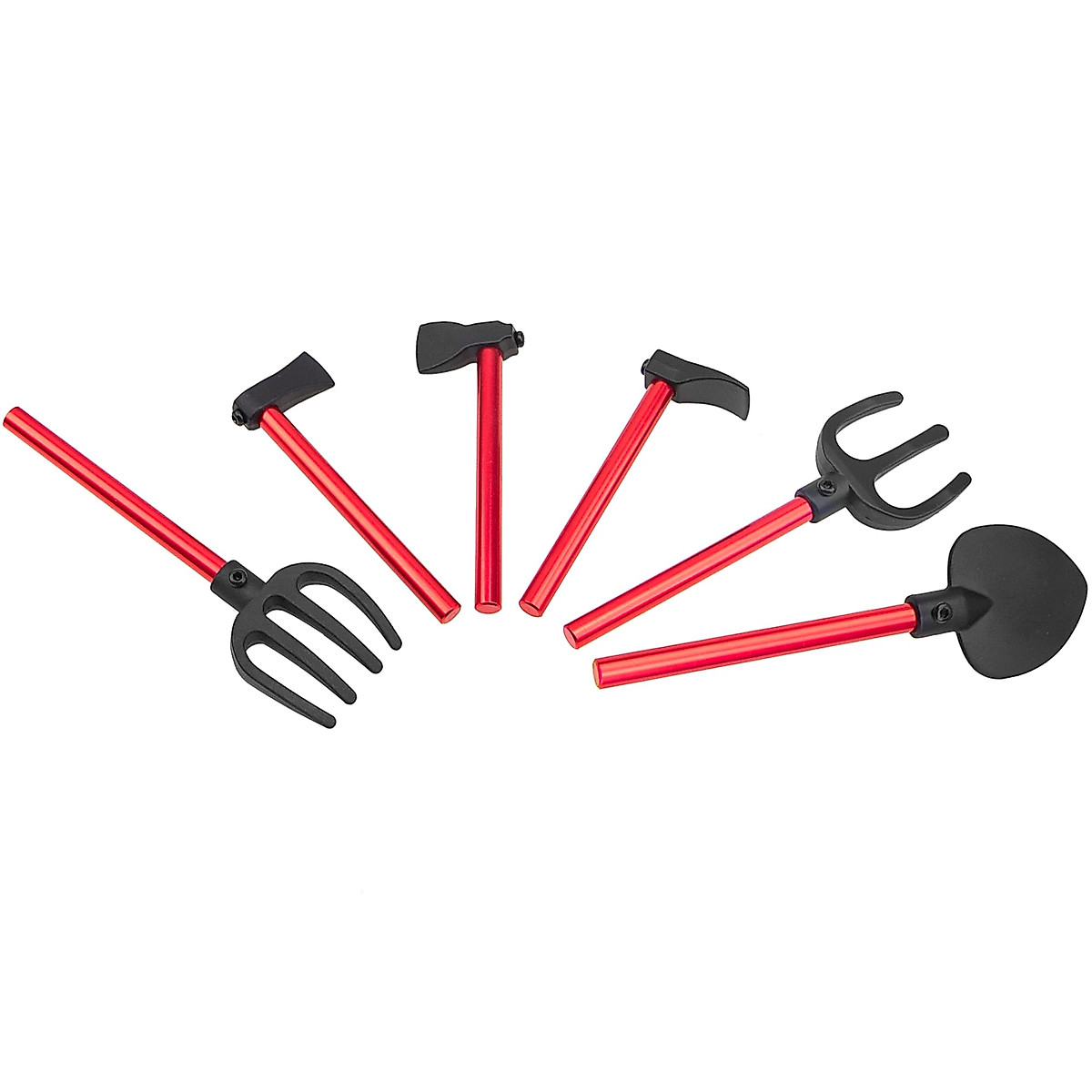 HIRCQOO 1/10 RC Simulation Metal Shovel Hoe Fork Axe Decor Decoration Accessories Compatible with Traxxas TRX-4 Tamiya CC01 Axial SCX10 94006 D90 Redcat HSP 1/10 RC Crawler (Red)