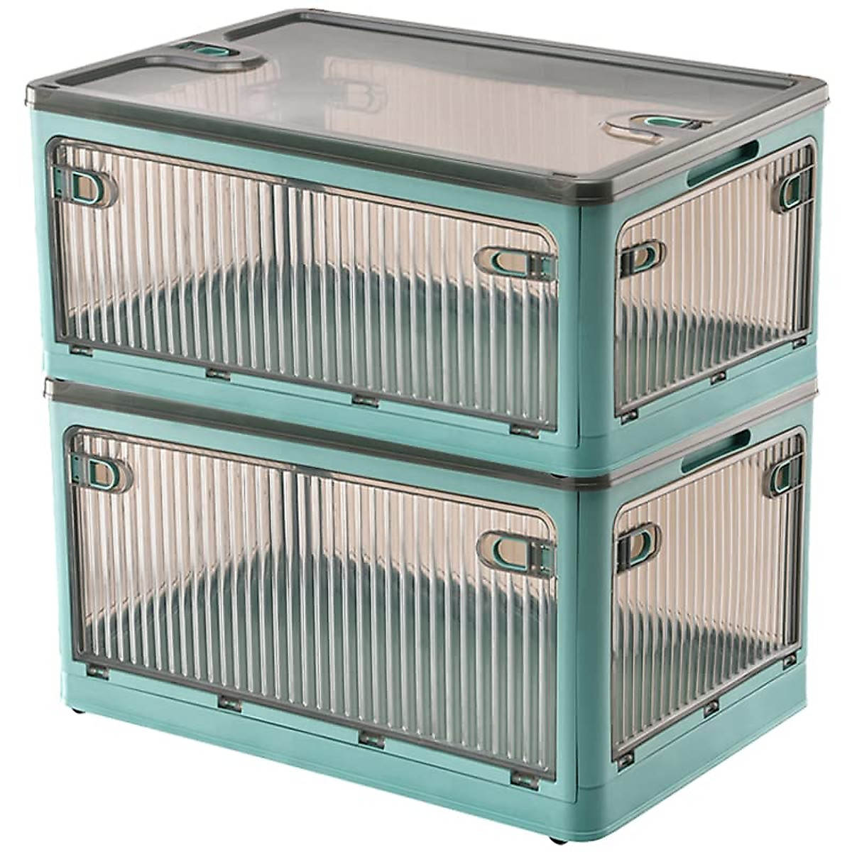 TERGOO 2Pack 28L Plastic Storage Bins with Wheels, Five Doors Stackable Storage Bins, Toy Organizer Container, Plastic Bin Box for Organization, Storage Cabinet (Blue)