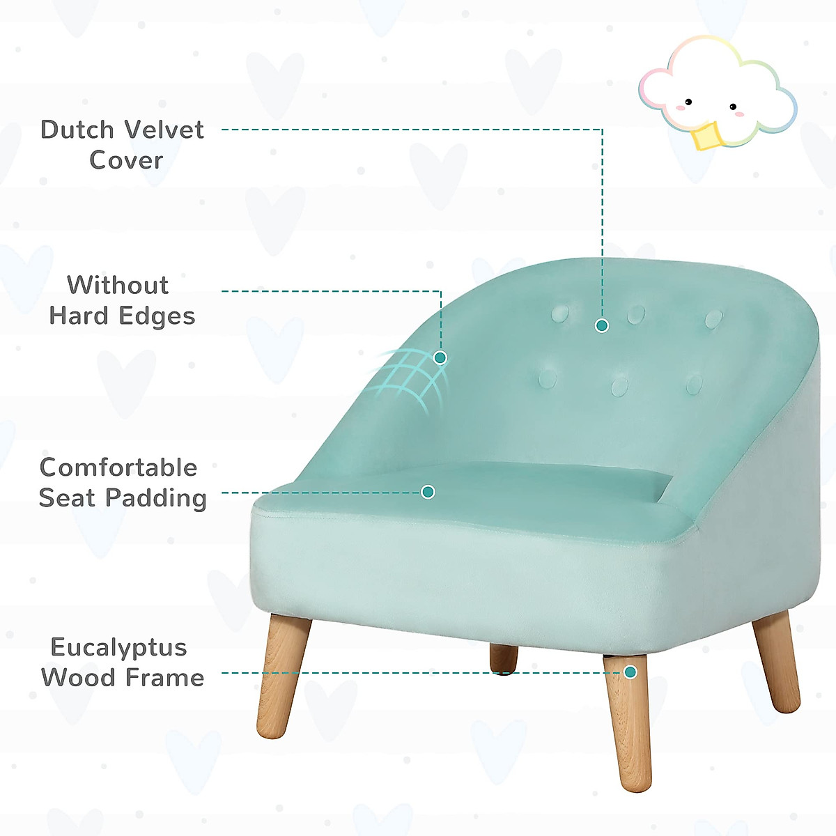 Qaba Kids Sofa Set, Toddler Chair, Sofa & Ottoman for Bedroom, Playroom, Children's Couch for 3-5 Years, Blue