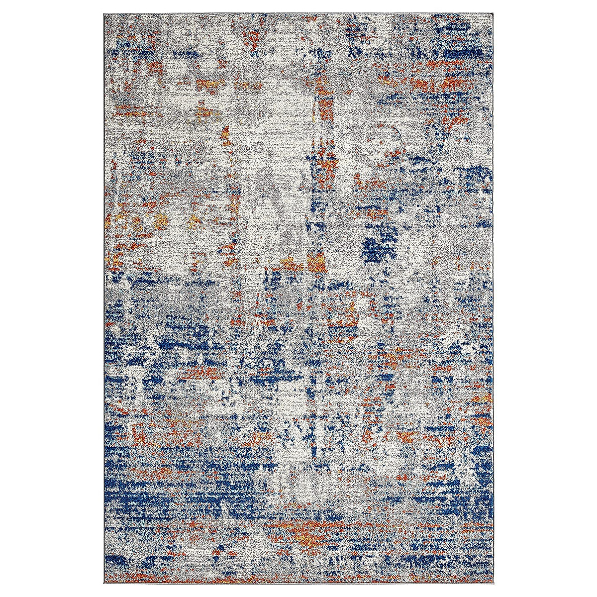 Abani Blue, Grey & Orange Area Rug, Abstract Vintage 4 by 6 Foot Rugs Contemporary Living Room Accent Carpet