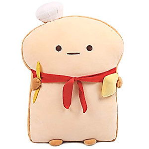 ARELUX Funny Toast Sliced Bread Pillow,Bread Shape Plush Hugging Pillow with Red Scarf,Soft Toast Food Sofa Cushion for Home Decor,Plush Toy Gifts for Kids Birthday(17.7'')