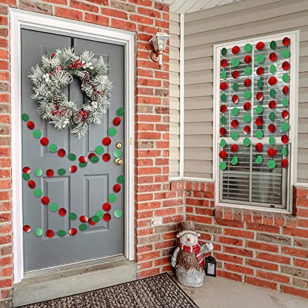 Marspark 8 Pack Green and Red Circle Dots Garland Christmas Party Decorations Banners Door Streamer Paper Banner for Birthday Baby Shower Holiday Decorations, 105 Feet in Total