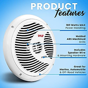 Pyle 8” Dual Marine Speakers - 180W Waterproof, PP Cone w/Rubber Surround, Boat Truck Mobile or Off-Road Speaker (White)