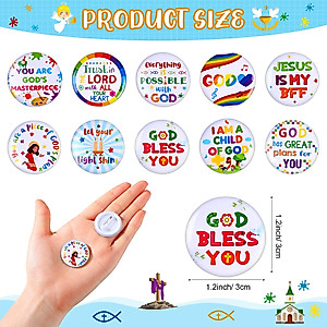 Frienda 60 Pieces Religious Slap Bracelets with Button Pins Jesus Love You Wristbands Jesus Snap Bracelets Christian Badges for Sunday School Supplies Kids Gifts Birthday Party Favors(Religious)