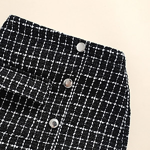 Toddler Baby Girl Clothes Set Long Sleeve High Neck Knitted Shirt Sweater Top and Plaid Skirt Set 2Pcs Fall Winter Outfits (Black, 3-4T)