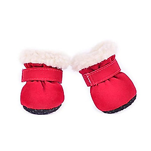 Hdwk&Hped Warm Small Dog Snow Boots Waterproof Suede Puppy Cat Booties Anti-Skid Pet Winter Shoes Red #2