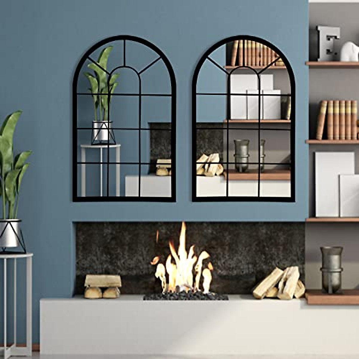 HQiJun Wall Mirror Window Decorative Mirrors Arched Farmhouse for Living Room Bedroom Entryway Bathroom Vanity (19.7” x31.5” x0.9”)