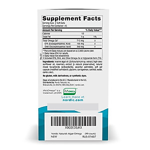 Nordic Naturals Algae Omega - 90 Soft Gels - 715 mg Omega-3 - Certified Vegan Algae Oil - Plant-Based EPA & DHA - Heart, Eye, Immune & Brain Health - Non-GMO - 45 Serving