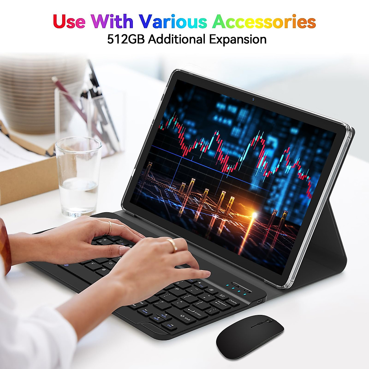 Newest 2024 Android 13 Tablet, 128GB+16(8+8 Expand)GB/512GB Expandable, Octa-Core Tablet with 5G WiFi, 8000mAh Battery, 10.1 inch Tablet with 21MP Camera, Tablet with Keyboard, Bluetooth, Mouse, Case.