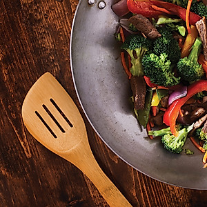 Helen's Asian Kitchen 97146 Round Bottom Wok, Carbon Steel and Bamboo, 12-Inches, 4-Piece Set, One Size, Black