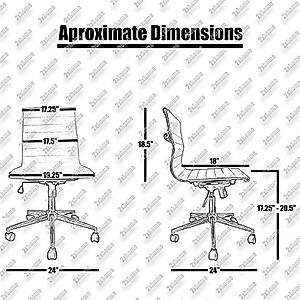 2xhome White Modern Contemporary Executive Office Chair Mid back PU Leather Arm Rest Tilt Adjustable Height With Wheels Without No Arms Lumbar Support Task Work Hotel Chrome Manager Armless Desk Guest