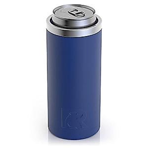 RTIC Skinny Can Cooler Slim, Insulated, Beer, Beverage, Soda Can Cooler with Lid, Stainless Steel Metal, Double Wall Insulation Coozie for Cans, Sweat Proof, Fits all 12oz Slim Cans, Gulf Blue, Matte