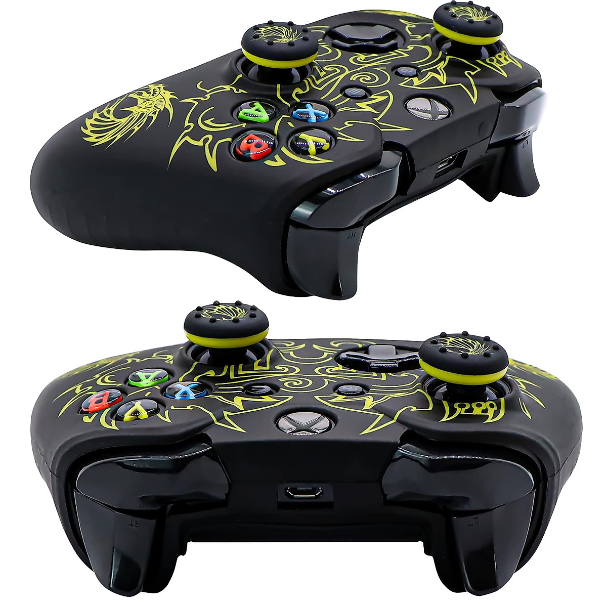 Xbox-One Controller Skin, BRHE Anti-Slip Silicone Cover Protector Case Accessories Set for Microsoft Xbox 1 Gamepad Joystick with 2 Thumb Grips Caps (Yellow)