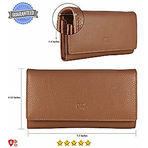 Mou Meraki Women RFID Blocking Real Leather Bifold Wallets For Women-Shield Against Identity Theft (Pebble Cognac)