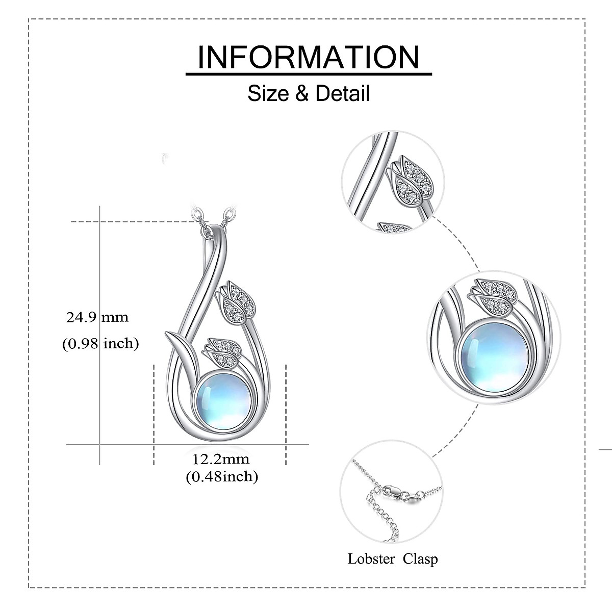 Moonstone Necklace for Women 925 Sterling Silver Tulip Jewelry Gifts for Women Mom Mother Grandma