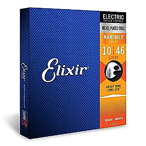 Elixir Strings, Electric Guitar Strings, Nickel Plated Steel with NANOWEB Coating, Longest-Lasting Bright Tone with Comfortable Feel, 6 String Set, Light 10-46