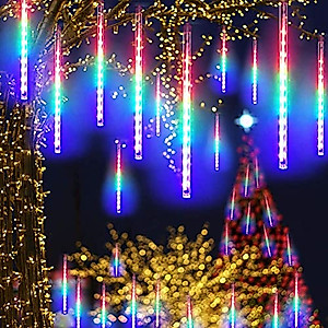 GUOYUYU Meteor Shower Rain Light 50cm 10 Tubes 480 LED Waterproof Icicle Cascading Icicle String Light Snow Falling for Home Decor Wedding Garden, Multicolor